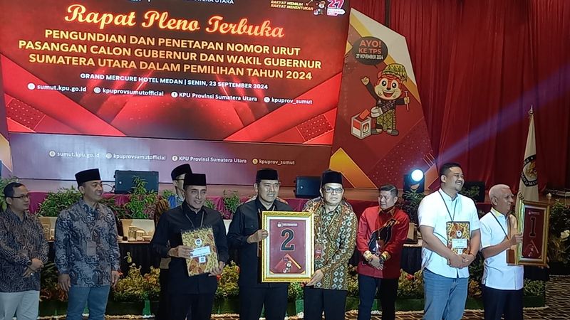 Penetapan Nomor Urut Pilgub Sumut: Bobby Nasution-Surya 1, Edy Rahmayadi-Hasan Basri Sagala 2 ...